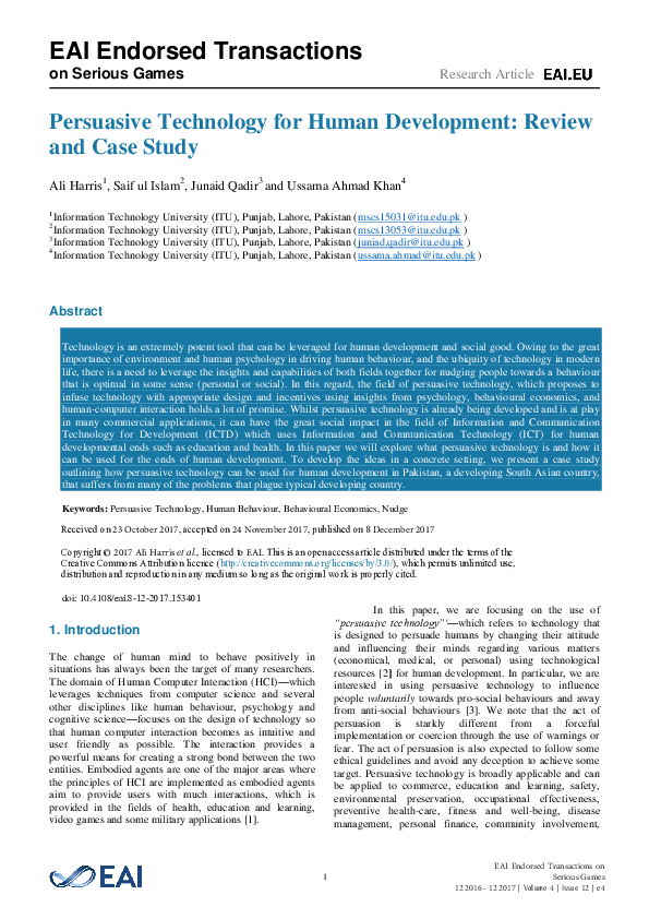 (PDF) Persuasive Technology for Human Development: Review and Case Study
