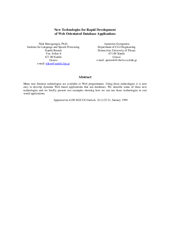 (PDF) New technologies for rapid development of Web orientated database ...