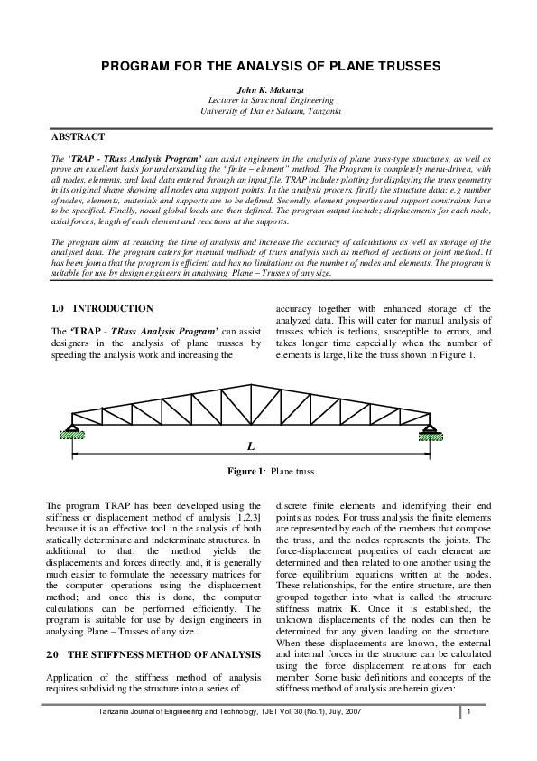 (PDF) Program for the Analysis of Plane Trusses