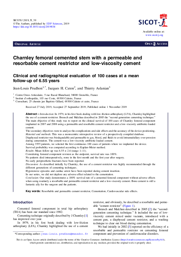 (PDF) Charnley femoral cemented stem with a permeable and resorbable ...