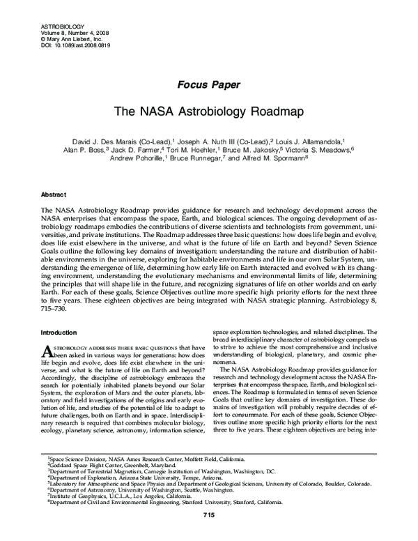 (PDF) The NASA Astrobiology Roadmap