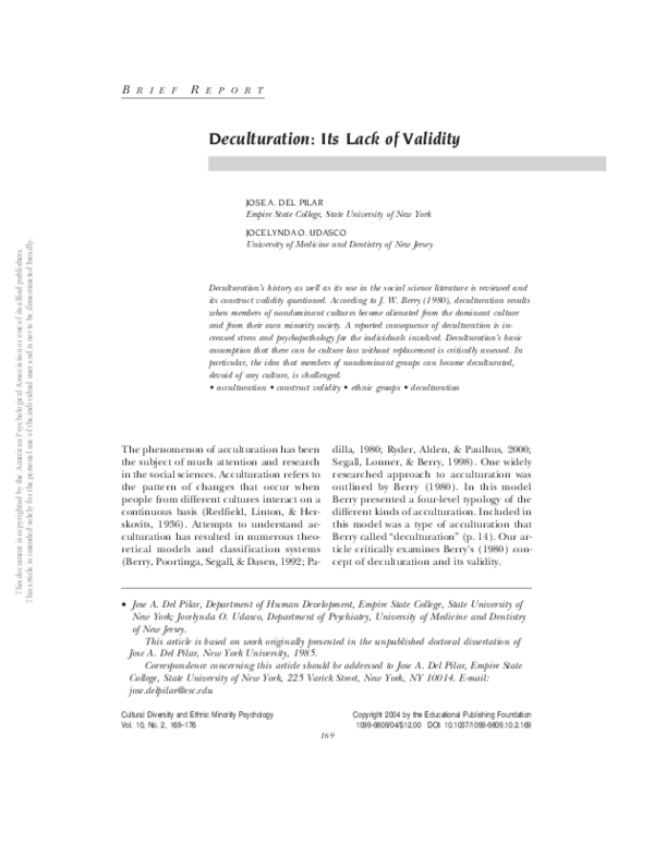(PDF) Deculturation: Its Lack of Validity