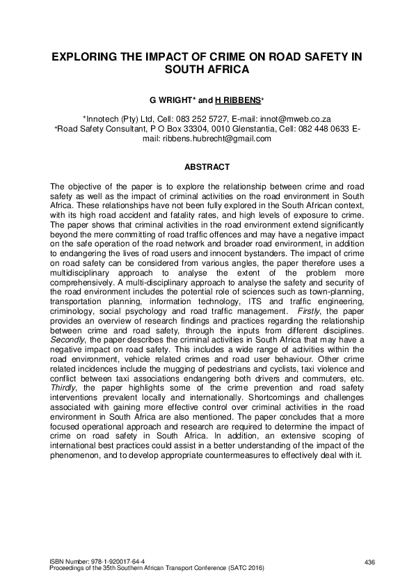 (PDF) Exploring the impact of crime on road safety in South Africa