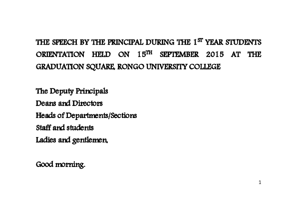(PDF) The speech by the principal during the 1 st year students orientation