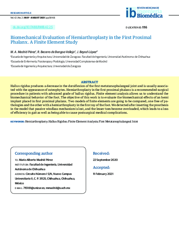 (PDF) Biomechanical Evaluation of Hemiarthroplasty in the First Proximal Phalanx. A Finite ...