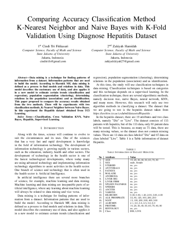 (PDF) Accuracy Comparison of KNN and Naive Bayes on Hepatitis Data
