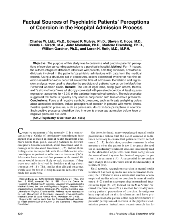 (PDF) Predictors of Perceived Coercion in Psychiatry
