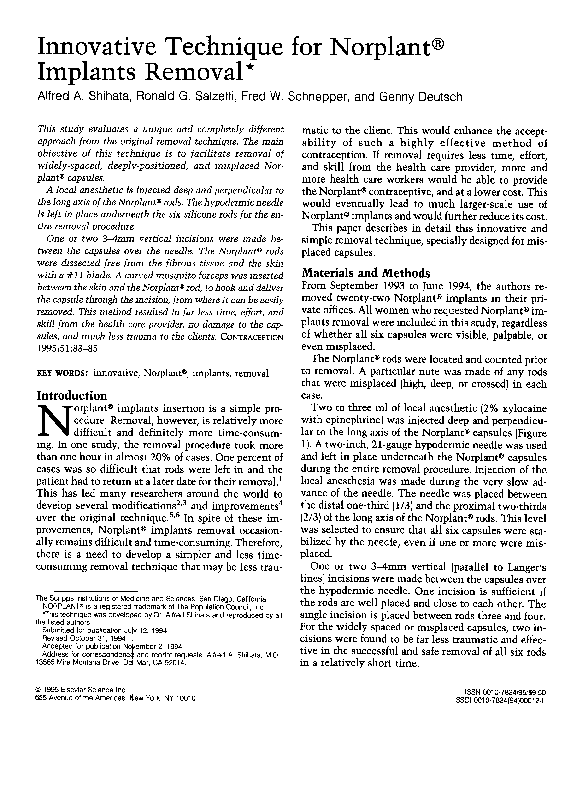 (PDF) Innovative technique for Norplant® implants removal | Fred ...