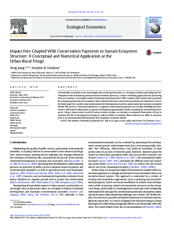 (PDF) Impact Fees Coupled With Conservation Payments to Sustain ...