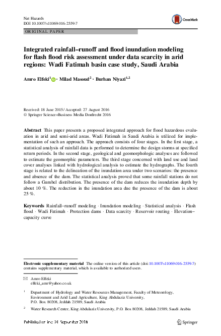Pdf Integrated Rainfall Runoff And Flood Inundation Modeling For Flash Flood Risk Assessment