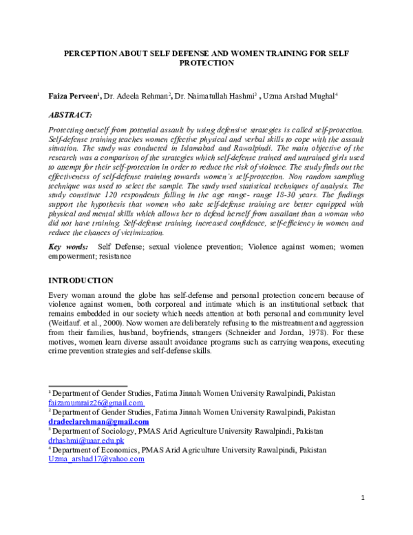 (DOC) Perception About Self Defense and Women Training for Self Protection