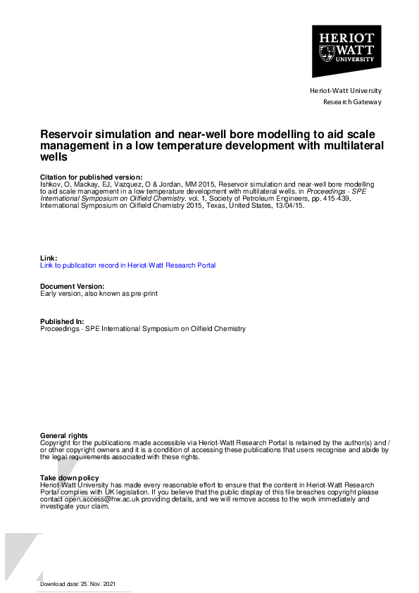 (PDF) Reservoir Simulation and Near-Well Bore Modelling to Aid Scale ...
