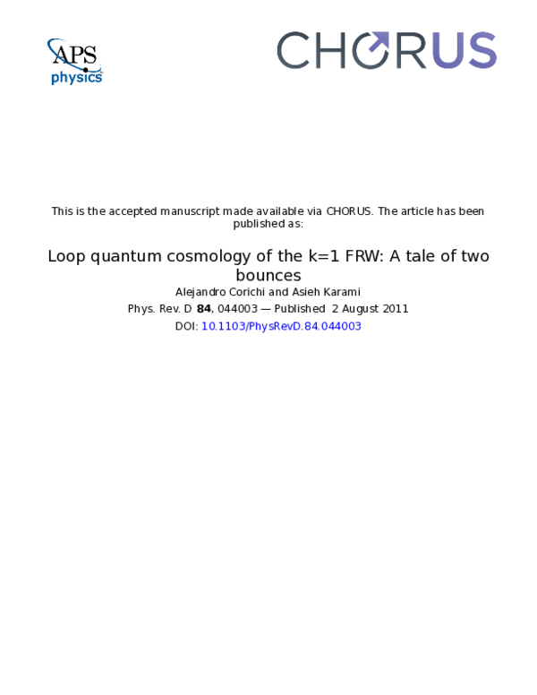(PDF) Loop quantum cosmology of thek=1FRW: A tale of two bounces