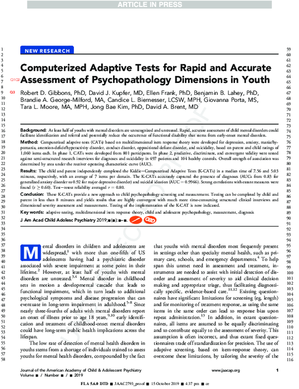 (PDF) Computerized Adaptive Tests for Rapid and Accurate Assessment of ...