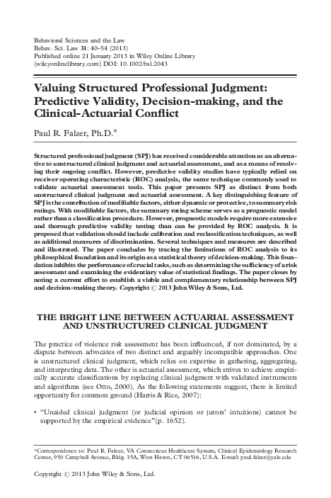 (PDF) Valuing Structured Professional Judgment: Predictive Validity ...