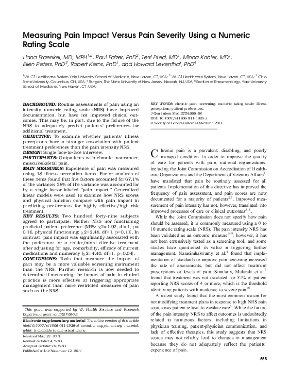 (PDF) Measuring Pain Impact Versus Pain Severity Using a Numeric Rating ...