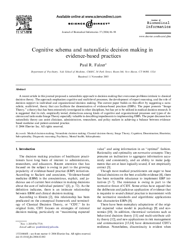 (PDF) Cognitive schema and naturalistic decision making in evidence ...