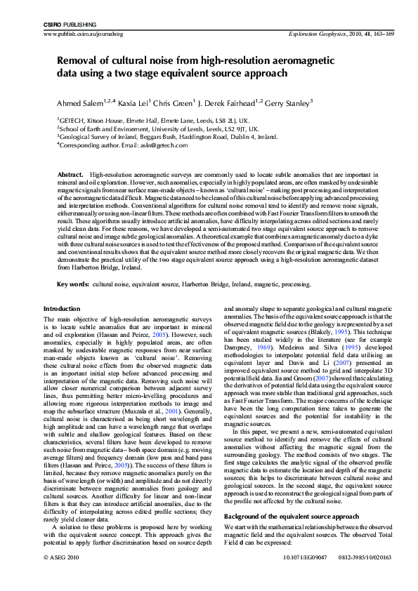 (PDF) Removal of cultural noise from high-resolution aeromagnetic data ...