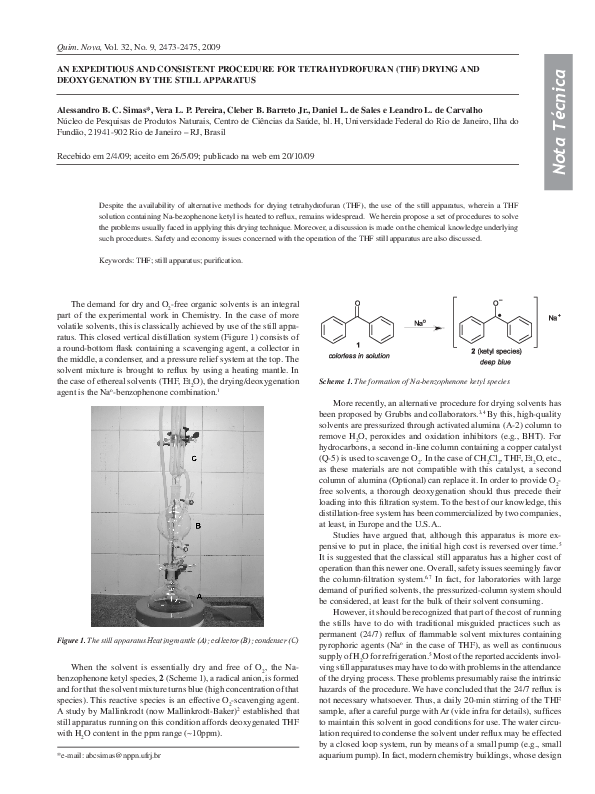 (PDF) An expeditious and consistent procedure for tetrahydrofuran (THF ...