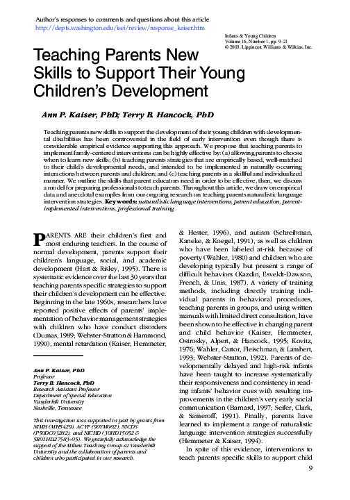 (PDF) Teaching Parents New Skills to Support Their Young Childrenʼs ...