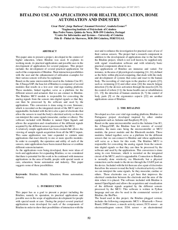 Bitalino Use and Aplications for Health , Education , Home Automation ...