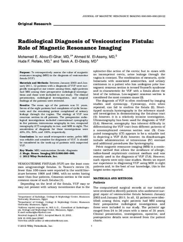 (PDF) Radiological diagnosis of vesicouterine fistula: Role of magnetic ...