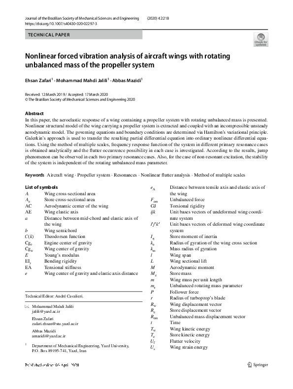 Pdf Nonlinear Forced Vibration Analysis Of Aircraft Wings With