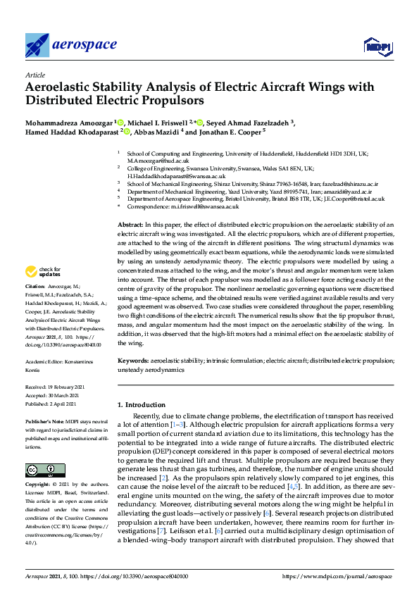 (PDF) Aeroelastic Stability Analysis of Electric Aircraft Wings with Distributed Electric Propulsors