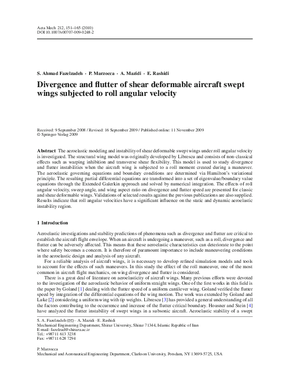 (PDF) Divergence and flutter of shear deformable aircraft swept wings ...