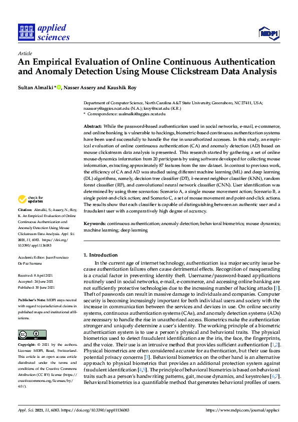(PDF) An Empirical Evaluation of Online Continuous Authentication and Anomaly Detection Using ...