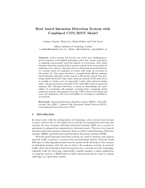 Pdf Host Based Intrusion Detection System With Combined Cnn Rnn Model