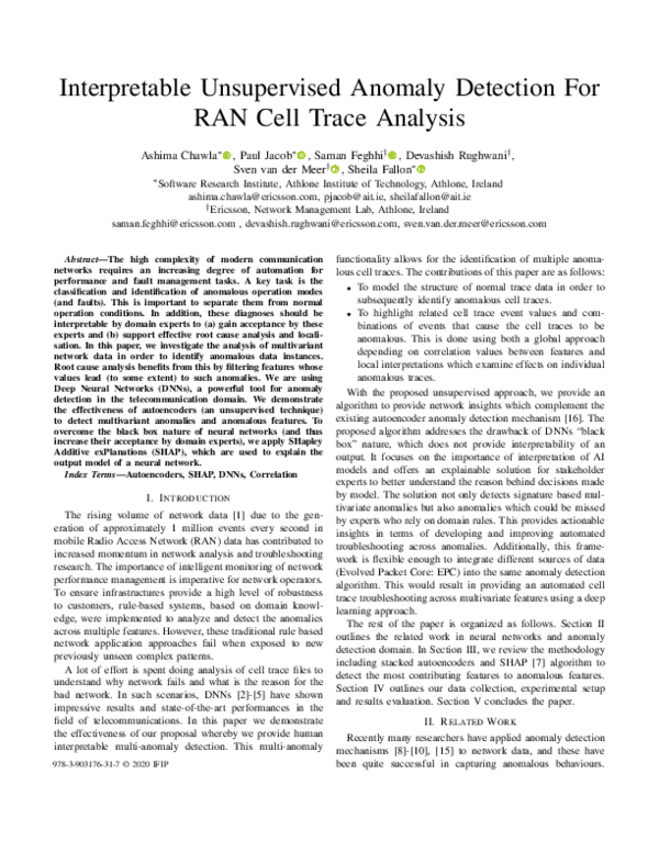 Pdf Interpretable Unsupervised Anomaly Detection For Ran Cell Trace