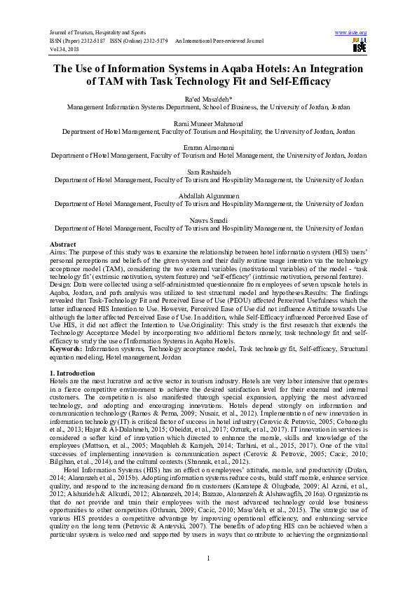 (PDF) The Use of Information Systems in Aqaba Hotels: An Integration of ...