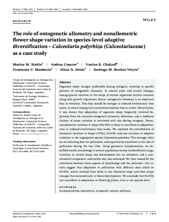 (PDF) The role of ontogenetic allometry and nonallometric flower shape variation in species ...