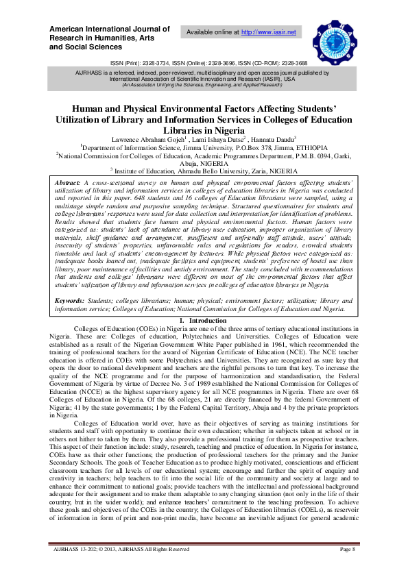 (PDF) Human and Physical Environmental Factors Affecting Students ...