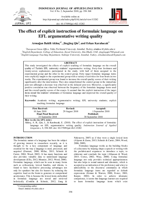 (PDF) The effects of explicit instruction of formulaic language on EFL ...