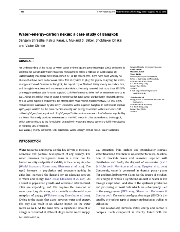 (PDF) Water–energy–carbon nexus: a case study of Bangkok