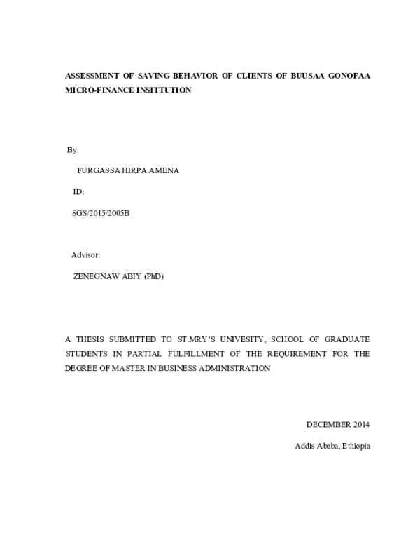 (PDF) Assessment of Saving Behavior of Clients of Buusaa Gonofaa Micro ...