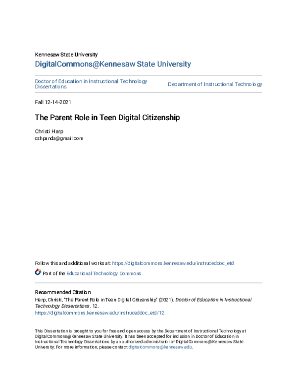 (PDF) The Parent Role in Teen Digital Citizenship
