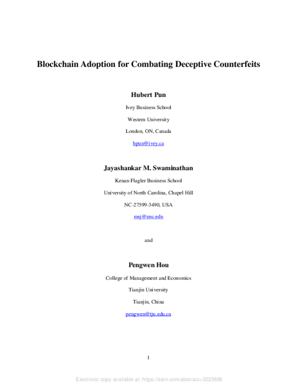 Pdf Blockchain Adoption For Combating Deceptive Counterfeits