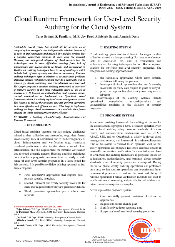 (PDF) Cloud Runtime Framework for User-Level Security Auditing for the Cloud System