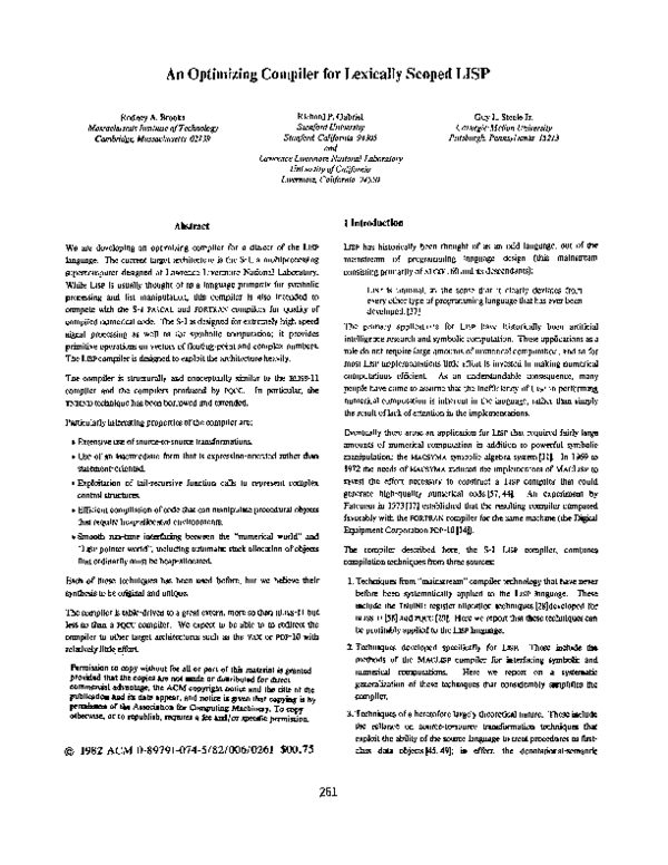 (PDF) An optimizing compiler for lexically scoped LISP