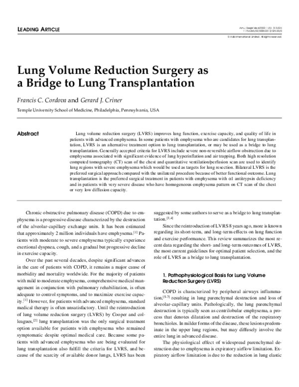 (PDF) Lung Volume Reduction Surgery as a Bridge to Lung Transplantation