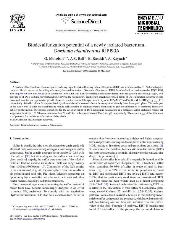 (PDF) Biodesulfurization potential of a newly isolated bacterium ...