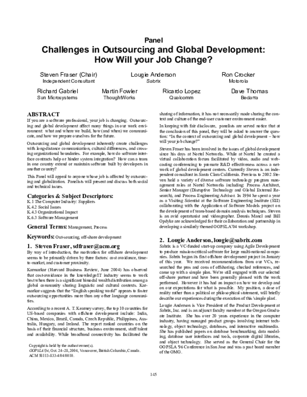 (PDF) Challenges in outsourcing and global development | Richard ...