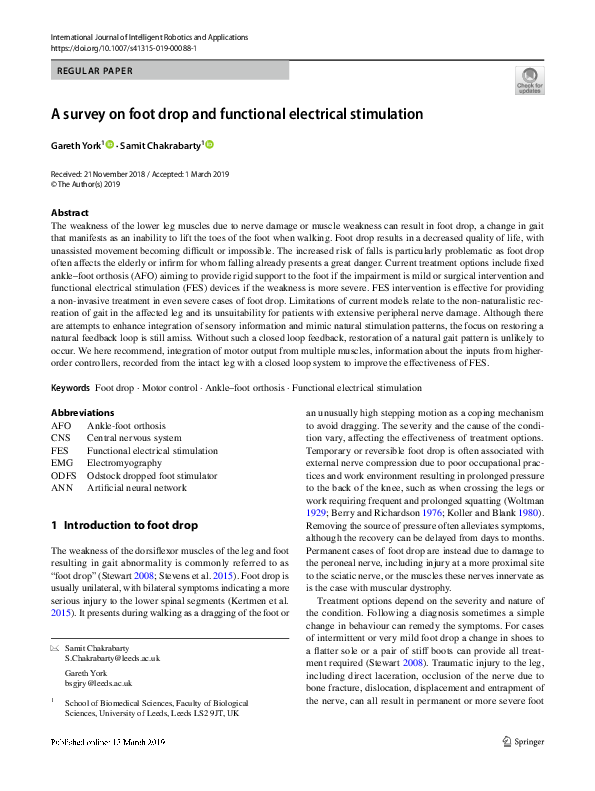 (PDF) A survey on foot drop and functional electrical stimulation