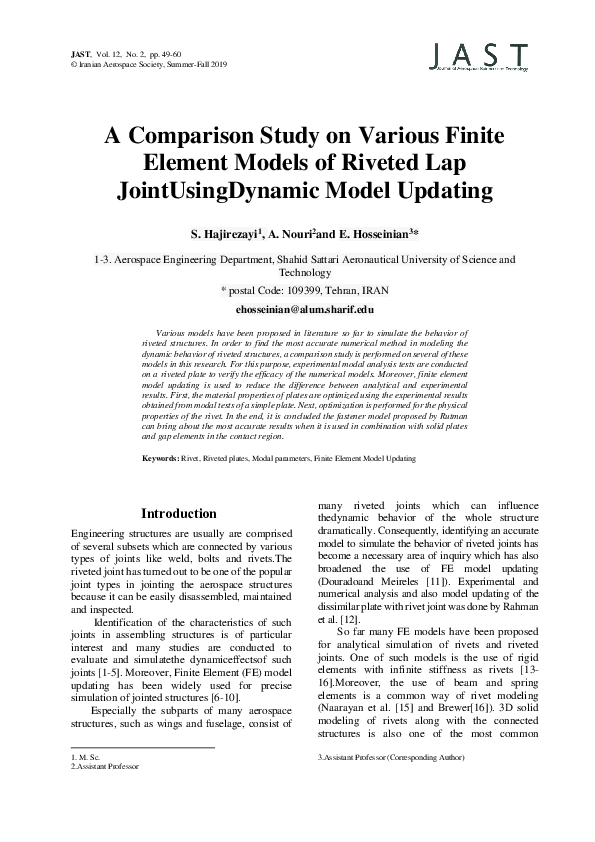 (PDF) A Comparison Study on Various Finite Element Models of Riveted Lap Joint by the Use of ...