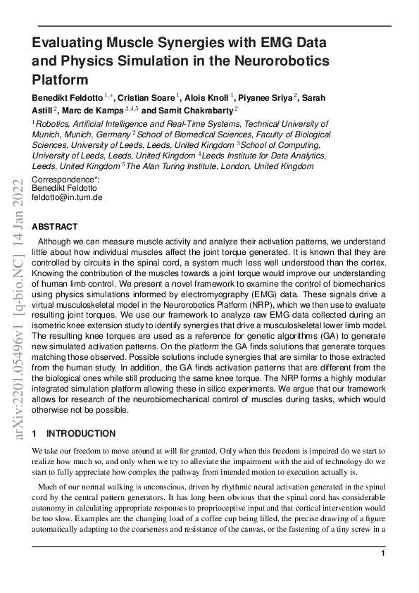 (PDF) Evaluating Muscle Synergies With EMG Data and Physics Simulation ...