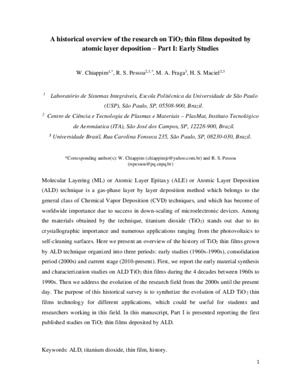 Pdf A Historical Overview Of The Research On Tio2 Thin Films Deposited By Atomic Layer