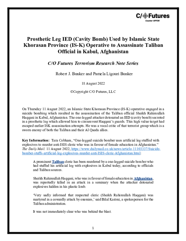 (PDF) Prosthetic Leg IED (Cavity Bomb) Used by Islamic State Khorasan ...